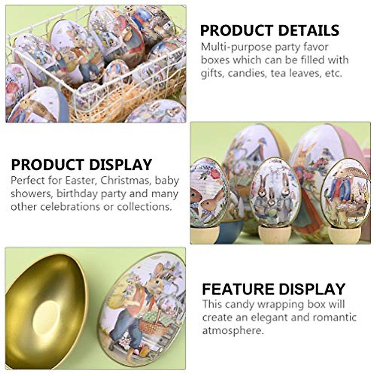 jojofuny 12Pcs Painted Eggshell Style Tin Box Easter Rabbit Tin Box, Egg- shaped Candy Box Jewelry Box Gift Package Box Metal Empty Eggs