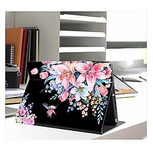 Vimorco Case for ipad 9th Generation 2021, Case for ipad 8th/7th Generation 2020/2019, Pu Leather Adjustable Stand Cover for Apple ipad 10.2 inch, Black Hummingbirds & Flowers