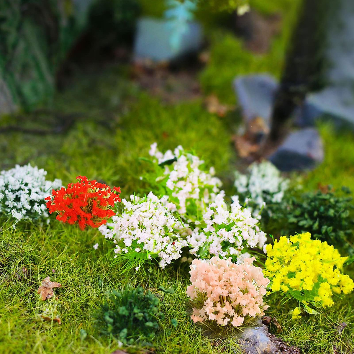 FOIMAS 60pcs Miniature Flower Cluster Colorful Flower Vegetation Groups Grass Tufts Static Scenery Model for DIY Craft Train Landscape Railroad Scenery Sand Military Layout Model War Gaming Terrain