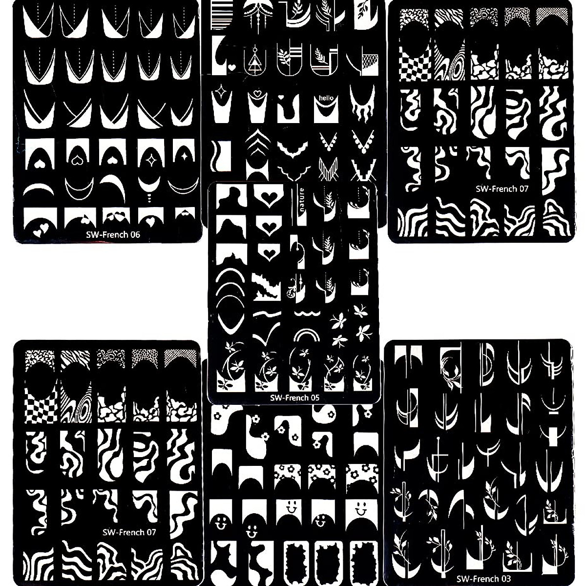 7 Sheets French Line Nails Art Stamping Plate Geometrical Wave Line Drawing Templates Flower Love Lace Stamp Mold Manicure Valentine's Day Design Decoration Nails Gel Printing Charm for Stencils Tools