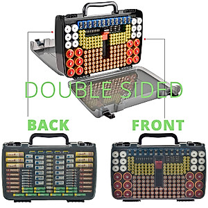 Aptbyte Battery Organizer Storage Holder Box Case with Tester- 269 Batteries Double-Sided Variety Pack, Holds AA AAA 4A C D Cell 9V 3V Lithium LR44 CR2 CR123 CR1632 18650 Button- Grey