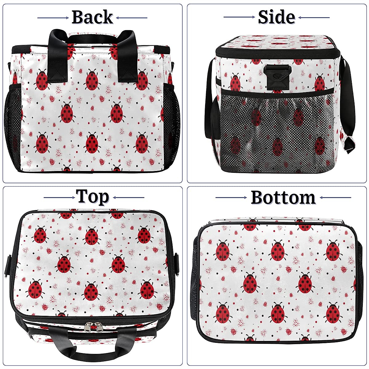YoCosy Insulated Cooler Lunch Bag Red Ladybugs Cute Lunch Box Leakproof Large Tote Bag Reusable for Women Men Picnic Travel (15L)