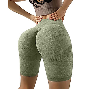 OQQ Women's 3 Piece Butt Lifting Yoga Workout High Waist Tummy Control Ruched Booty Pants Shorts, Grey,purple,avocadogreen, Large