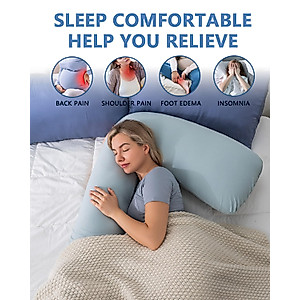 AngQi Body Pregnancy Pillow,L-Shaped Pregnancy Pillow for Side Sleepers,Maternity Body Pillow with Jersey Cotton Cover, Light Green