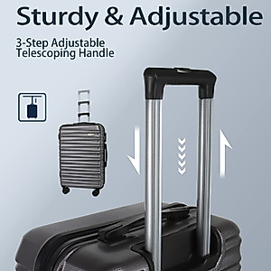 Aklsvion Luggage Sets 3 Piece(20/24/28)-Suitcase Set- Luggage with Wheels-PC + ABS Durable Lightweight Rotating hardshell suitcase 5PCS (Metallic Grey)…