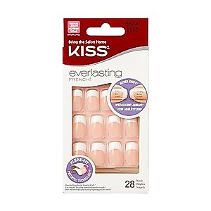 KISS Everlasting, Press-On Nails, Nail glue included, Infinite', French, Medium Size, Squoval Shape, Includes 28 Nails, 2g Glue, 1 Manicure Stick, 1 Mini file