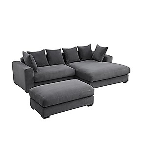 Oversized 3-Piece Right Facing Sectional Sofa Couches W/Ottoman for Living Room, 109.75-Inch L Shaped Corduroy Upholstered Convertible Sofa&Couch with Left Chaise Daybed and 6 Pillows