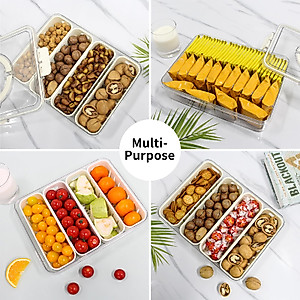 Yuroochii Divided Serving Tray Fresh-keeping Box with Lid&Handle, 4 Compartments Snacks Box, Snack Fruit Tray, Veggie Tray, Portable Snack Platter for Candy Fruits Nuts Snack Party Entertaining Picnic