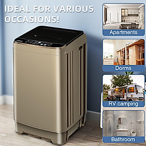 Kazigak Full Automatic Washing Machine, 15.6 lbs Top Load Portable Washer with Drain Pump, LED Display with 10 Programs & 8 Water Levels Selections, Ideal for Apartment, Dorm, RV, Camping, Gold