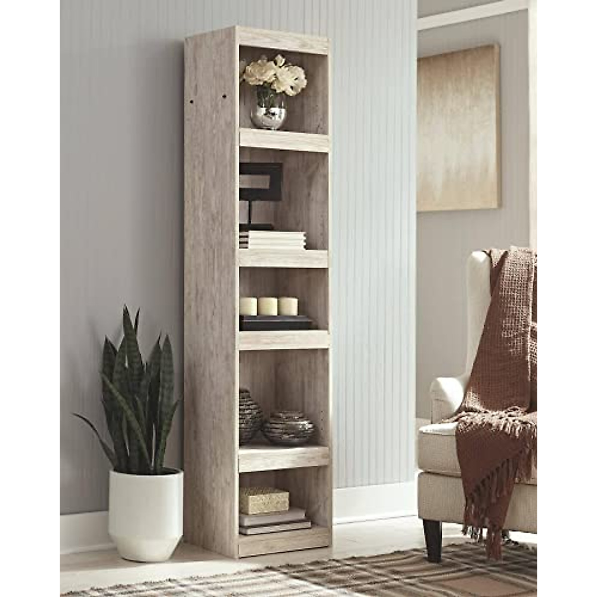 Signature Design by Ashley Willowton Coastal Entertainment Center Pier Bookcase with 3 Adjustable Shelves, Whitewash
