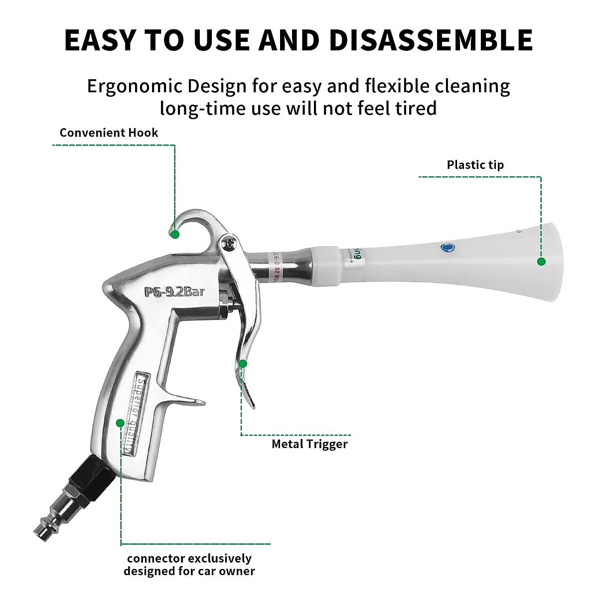 GOCCIDA Air Blow Gun with Brass Adjustable Air Flow Nozzle,Cleaning Gun Quickly Blasts Dirt and Dust from Surface Works with Air Compressor