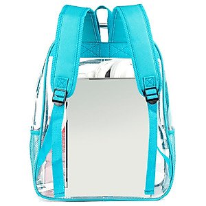 Clear Backpack Heavy Duty with Reinforced Straps, Side Pockets for Kids, Boys, Girls, School - Turquoise,Teal