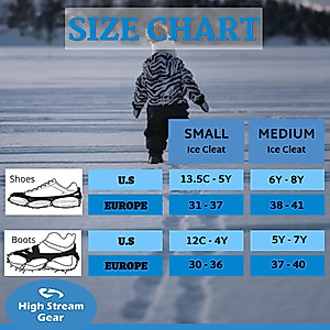 Kids Ice Cleats - Snow Crampons for Hiking Boots & Shoes with 14 Stainless Steel Spikes, Anti Slip Traction Grips for Boys and Girls, Snow Cleats for Hiking, Walking & Climbing (Small, Blue)