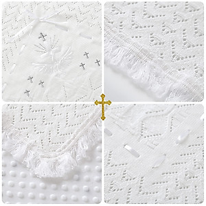 Booulfi Baby Christening Blanket Newborn Unisex Baptism White Baby Blanket Shawl Knitted Baptism Blankets for Babies