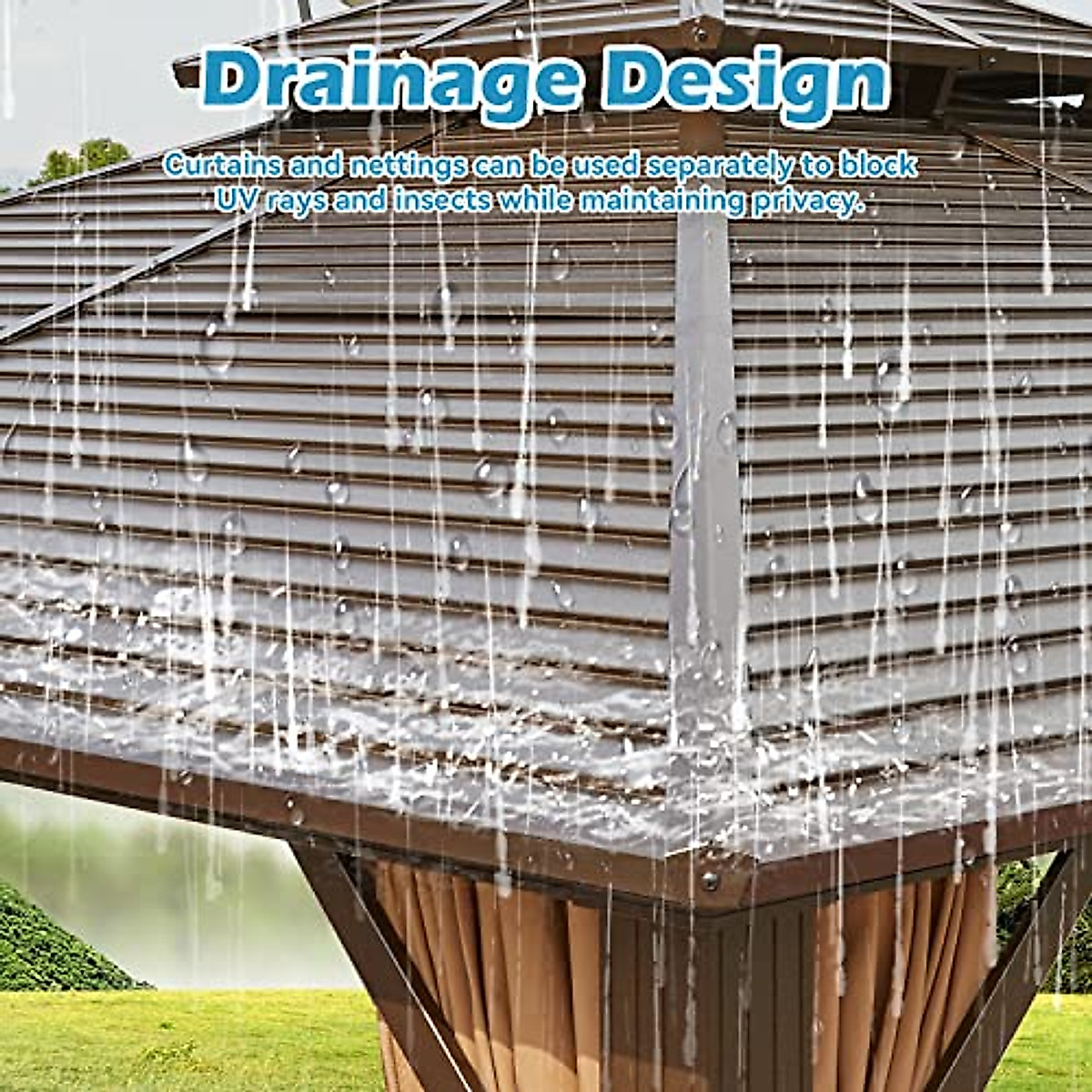 GAZEBEST 12' X 12' Permanent Hardtop Gazebo, Outdoor Galvanized Steel Double Roof Pavilion Pergola Canopy with Aluminum Frame Nettings and Curtains for Garden, Patio, Backyard, Deck and Lawns.