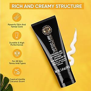 Makra Tattoo Care Sunscreen – SPF 30+ All Natural Tattoo Sun Protection - UVA/UVB Protection - Deeply Moisturizes and Protects Ink Against Fading - Enhances Colors, Water Resistant - 1.35 Oz/40 g