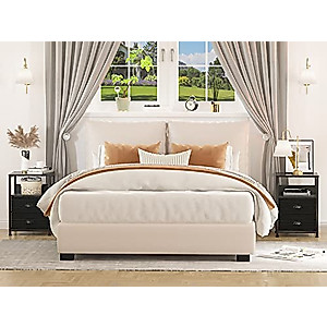 Furologee Nightstand with 2 Fabric Drawers, End Table with Storage Shelf, Industrial Bedside Table, Small Dresser Organizer Furniture Metal Frame for Living Room/Bedroom/Dorm/Hallway, Black Oak