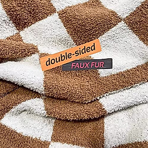 Luxury Fuzzy Blanket Checkerboard Blanket Lightweight Throw Blanket - Super Soft Warm Cozy Microfiber Blanket for Chair, Sofa, Couch, Bed, Camping, Travel (Orange Khaki)