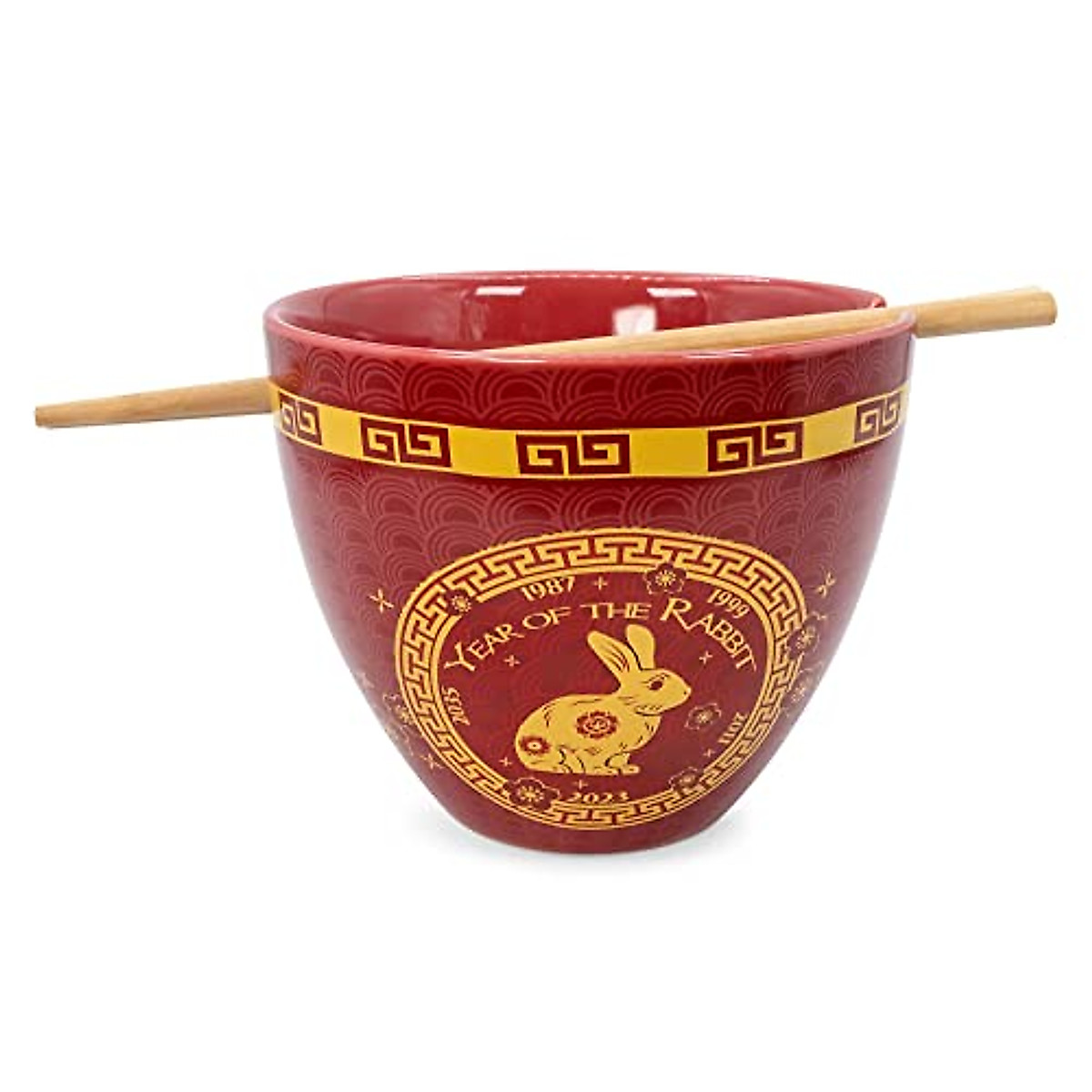 Boom Trendz Year Of The Rabbit Chinese Zodiac Ceramic Dinnerware Set Includes 16 Ounce Ramen Noodle Bowl and Red One Size