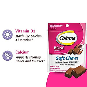 Caltrate Soft Chews 600 Plus D3 Calcium Vitamin D Supplement, Chocolate Truffle - 60 Count