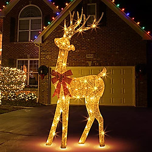PEIDUO Gold Reindeer Outdoor Christmas Decorations, 5Ft Lighted Christmas Yard Decorations, Reindeer Outdoor Decorations for Home Decor