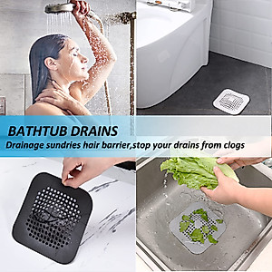 Hair Drain Catcher,Raised Square Shower Drain Covers with Suction Cup for Pop-up Stopper 2 Pack (Black)