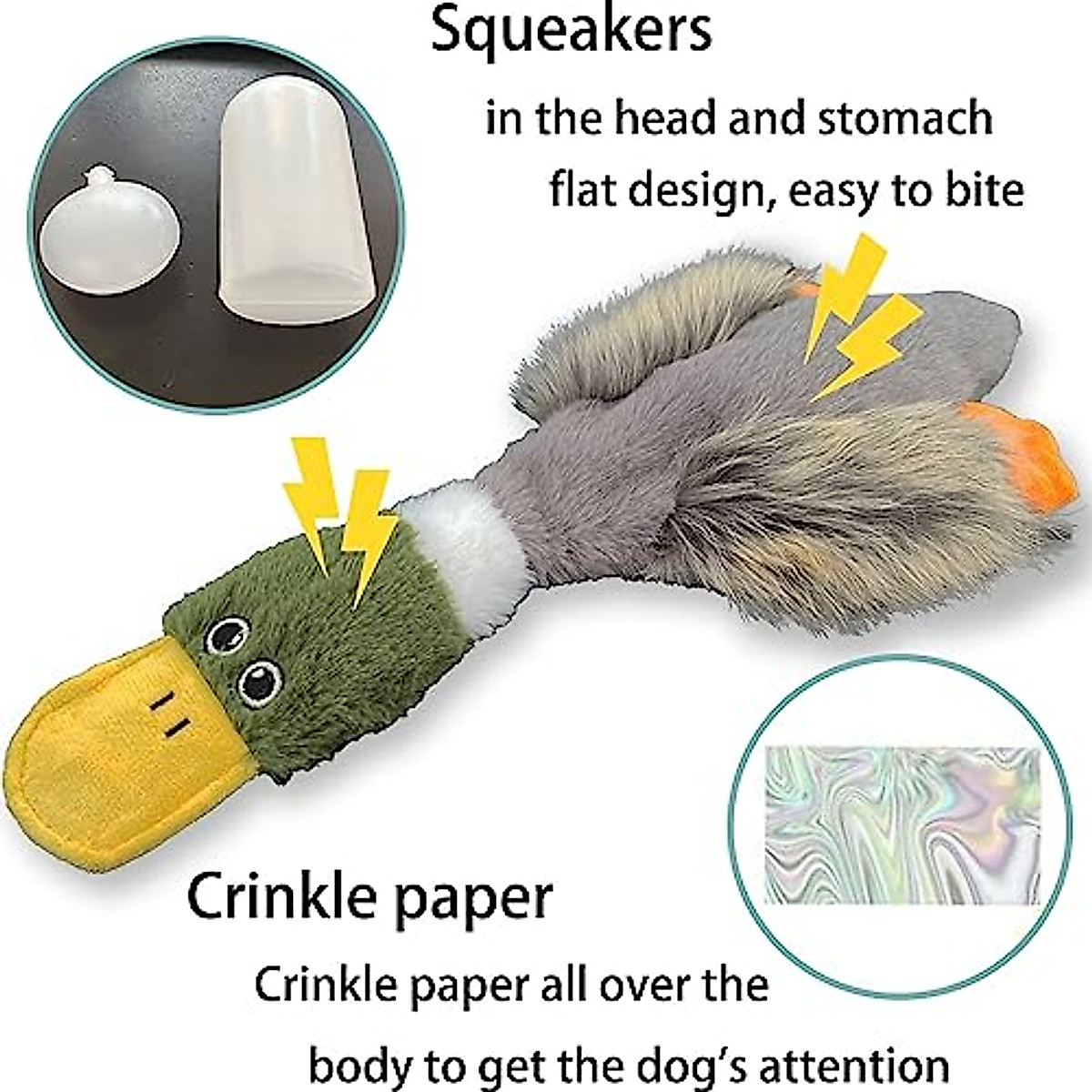 AIMETING No Stuffing Toys 3 Pack, Squeaky Dog Toys for Large Dogs, Plush Toys for Aggressive Chewers, Indestructible Crinkle Paper Duck Dog Toy, Puppy Chew Toys for Teething (Soft Plush)