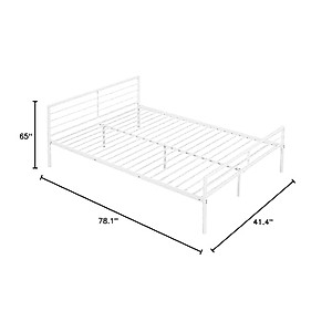 ATY Metal Bunk Beds Twin Over Full Size, L Shaped Steel Bedframe w/Desk & Built-in Ladder and Full-Length Guardrail, No Box Spring Needed, White
