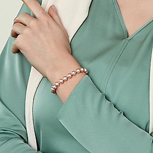 The Pearl Source 14K Gold 7-8mm AAA Quality Round Pink Freshwater Cultured Pearl Bracelet for Women