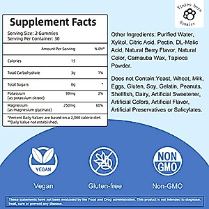 Potassium Magnesium Gummies, Potassium Gummies Sugar Free for Adults Kids, Support Leg Cramps & Muscle & Heart Health, Magnesium Glycinate Gummies Best for Bedtime, Vegan, Non-GMO, Berry Flavor, 60