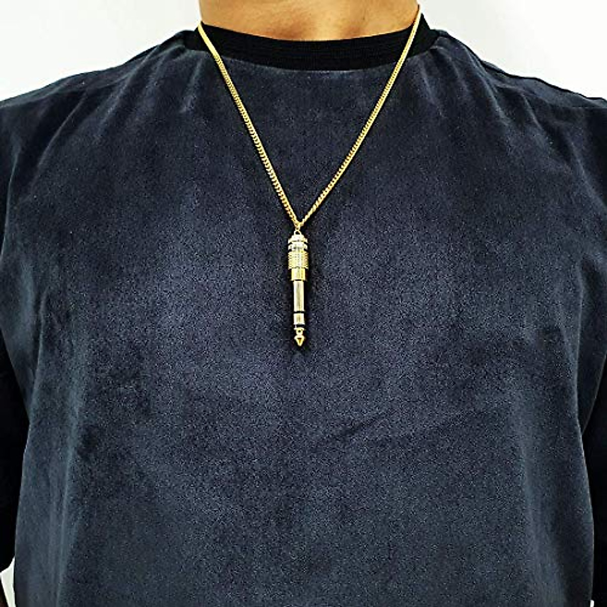 PICKRING Audio Jack Necklace with a Functioning Gold Plated Headphone Adapter for Guitarists/Detachable Gold Tone Real Headphone Adapter Necklace Music Lover Gifts/Silver Gold (Gold)