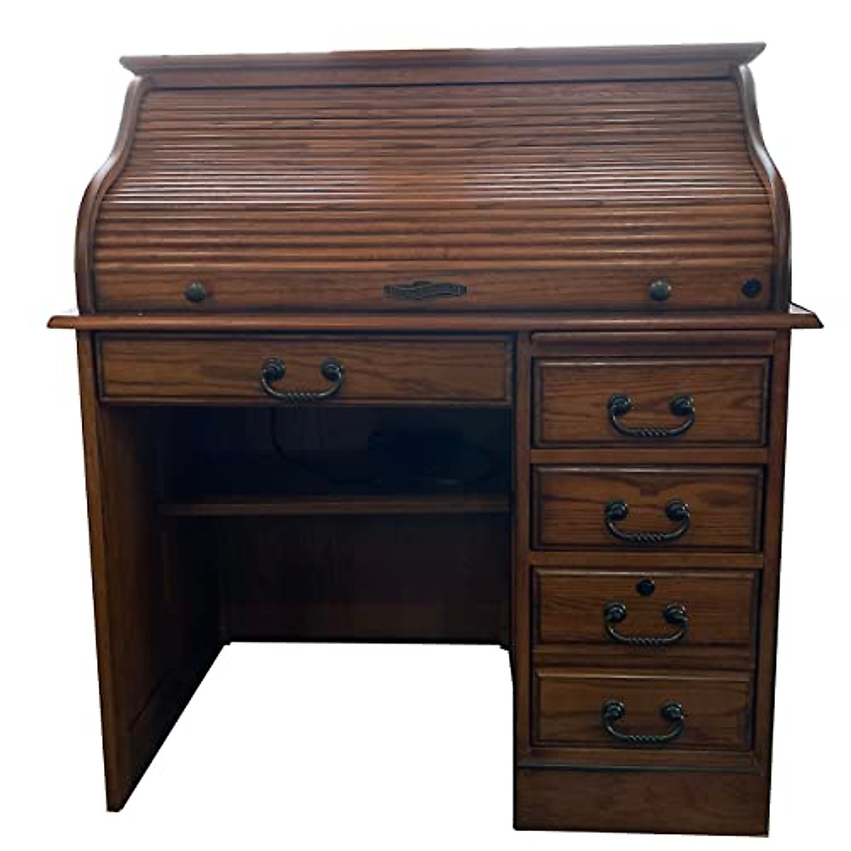 Small Home Office or Student Roll Top Desk- Solid Oak Wood Single Pedestal 40.5Wx24Dx45H BW Organizer Desk Quality Crafted Construction Locking File Drawers Dovetailed Secretary Desk Easy Assembly