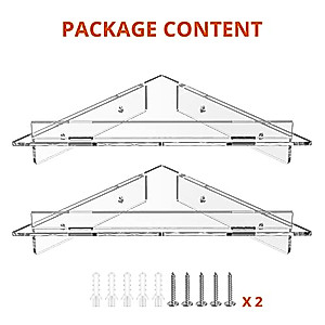 Richboom Clear Acrylic Corner Shelf, 2 Pack Wall Mounted Bathroom Shower Shelf Floating Shelf for Bedroom Living Room Kitchen Office, Soap and Shampoo Holder Organizer
