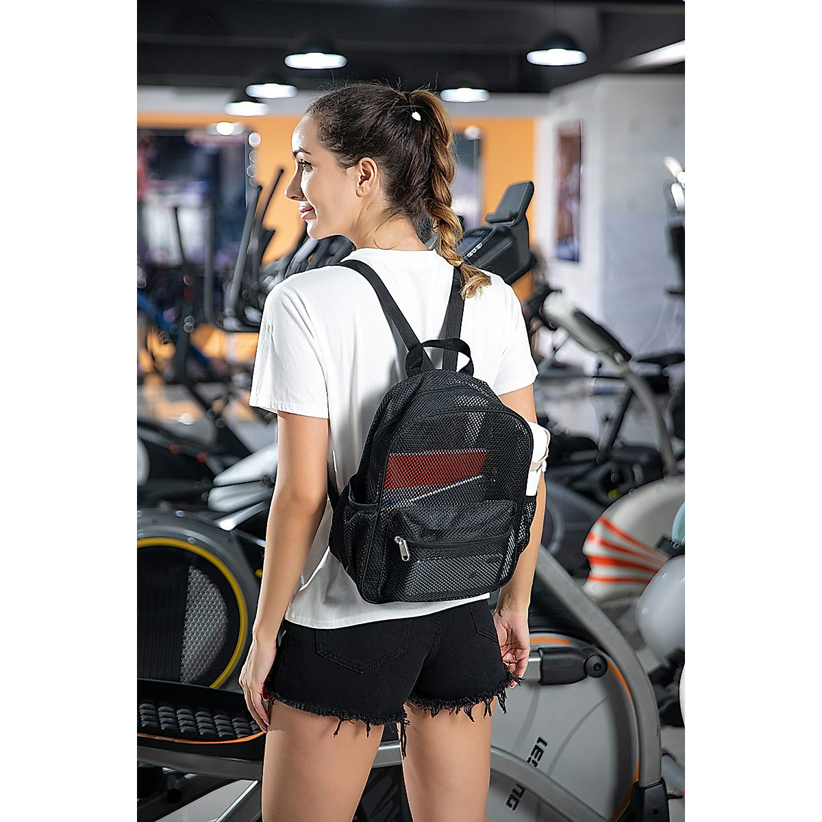 Semi-Transparent Mesh Backpack Mini Small Mesh Backpack for Beach Swimming Travel Outdoor Sports (Black)