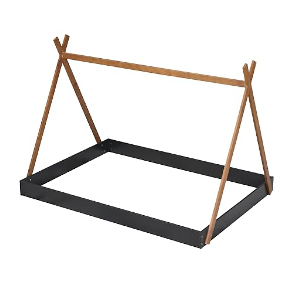 RORIGAT Full Floor Bed for Kids,Full Teepee Bed Frame with Triangle Structure,Wood Floor Bed for Bedroom Furniture,Box Spring Not Required，Black+Brown