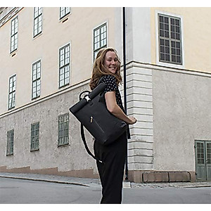 The Friendly Swede Slim Roll Top Laptop Backpack, Fits 13" Laptop, Travel Backpack for Women, Backpack for Men, Backpacks, School Backpack, Back Pack, Womens Backpack, Bookbag - Waterproof TPU - Black