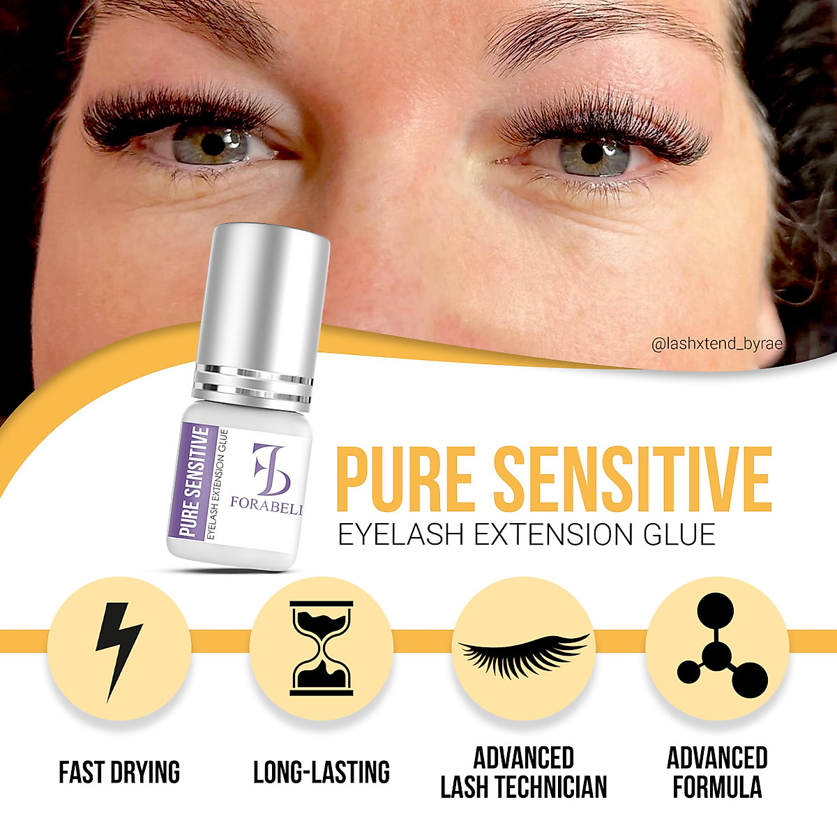 Forabeli Pure Sensitive Eyelash Glue 5ml - 7-8 Sec Drying Time, 3-4 Weeks Retention, Black Adhesive, No Fume, No Irritation