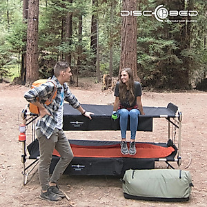 Disc-O-Bed 2XL Cam-O-Bunk Outdoor Convertible 2 Person Bench/Double Camping Cot Portable Bed for Adults with 2 Side Organizers, Black