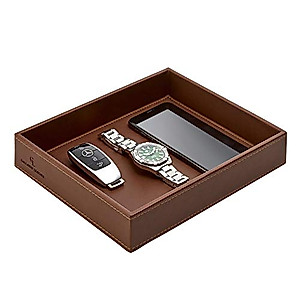 GALLAWAY LEATHER Valet Tray for Men - Nightstand Organizer EDC Tray for Wallet and Keys - Dresser Leather Catchall Dump Key Tray - Bedside Table Tray Organizer Key Bowl for Entryway Table, Dark Brown