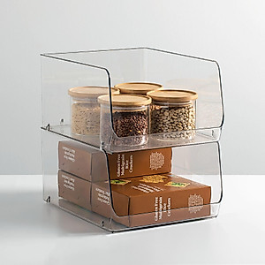 mDesign Wide Stackable Plastic Food Storage Organizer Bin Basket with Open Front for Household Kitchen Cabinets, Pantry, Offices, Closets, Bedrooms, Bathrooms - 10.2" Wide, 2 Pack - Clear