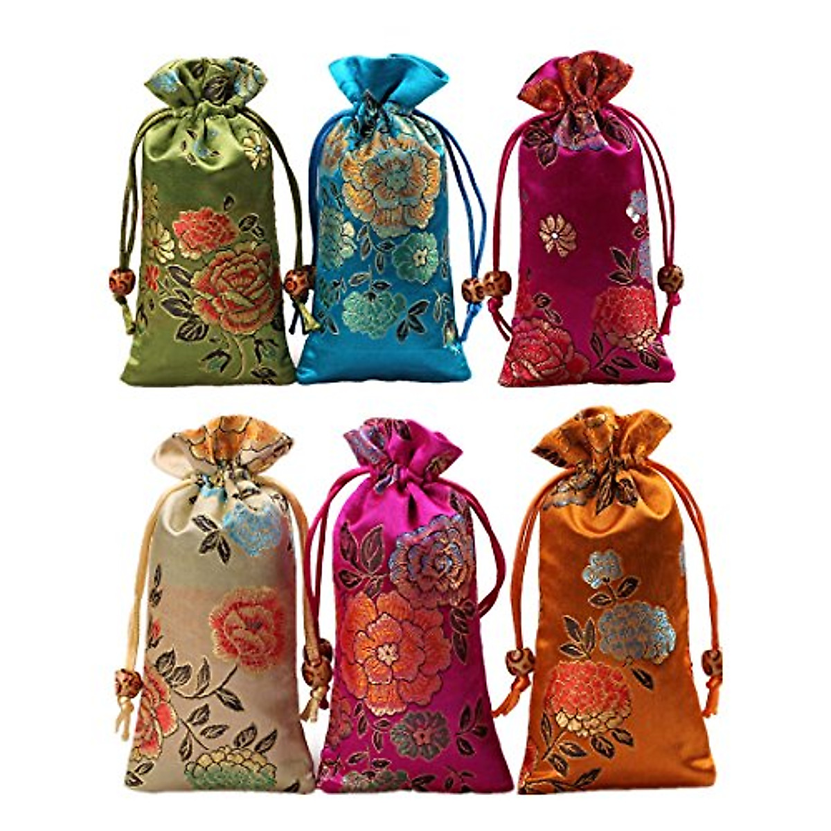 Startdy Silk brocade Double layer Drawstring Pouch Candy Sachet wallet Jewelry bag W3"H6" (6pcs )