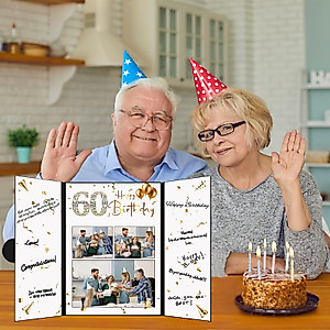 DARUNAXY Black Gold 60th Birthday Party Decorations, Happy 60th Birthday Alternative Signature Guest Book for Men Women 60 Years Old Table Sign Picture Frame Gift 60 Birthday Card Board Party Supplies