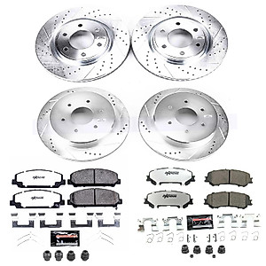 Power Stop Brake Kit For 2017-2022 Nissan Titan 6 Lug - Front and Rear Z36 Truck & Tow Carbon Fiber Ceramic Brake Pads with Drilled and Slotted Brake Rotors Kit Replacement, K7866-36