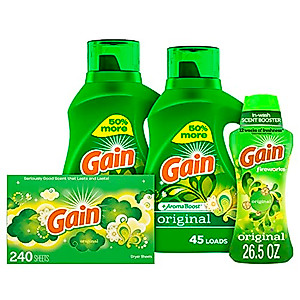 Gain Laundry Bundle: Gain Laundry Detergent 2x65oz; Gain Fireworks Scent Booster Beads, 26.5oz; Gain Dryer Sheets, 240ct