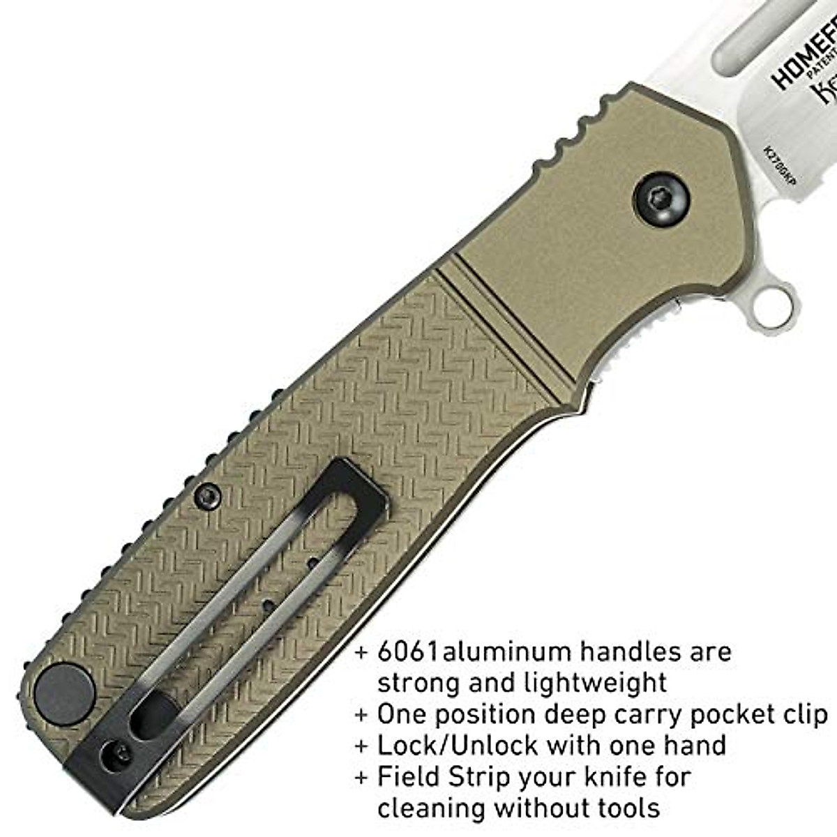COLUMBIA RIVER KNIFE & TOOL CRKT Homefront Aluminum Folding Pocket Knife: Take Apart Field Strip, Satin Blade, Flipper Open, Liner Lock, Aluminum Handle, Deep Carry Pocket Clip K270GKP