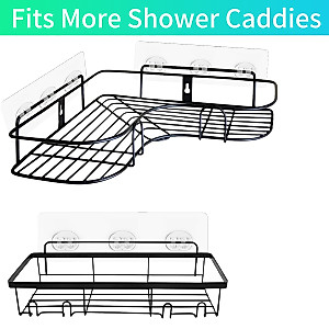 Quadafy 4 Pcs Corner Shower Caddy Adhesive Replacement Hook, No Drilling Strong Transparent Adhesive for Shower Caddy, Bathroom Storage Shelves, Kitchen Racks, Wall Mount Sticker Strips Pads