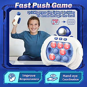 Quanquer Pop Toy Fast Push Game, Electronic Fidget Light Up Sensory Toys Travel Bubble Handheld Game Birthday Gifts for Age 5 6 7 8 9 10-12-18 Year Old Kids Adults Girl Boys, Astronaut, Blue & White