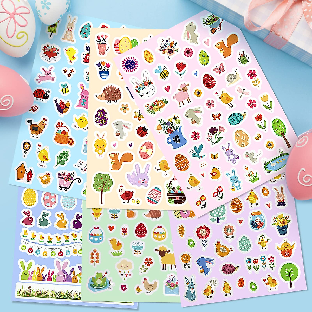 12 Sheets Easter Stickers for Kids, Easter Egg Bunny Stickers for Envelopes Cards Craft Scrapbooking Decorative, Easter Parties Favors Decorations Gift Supplies for Toddlers and Adults