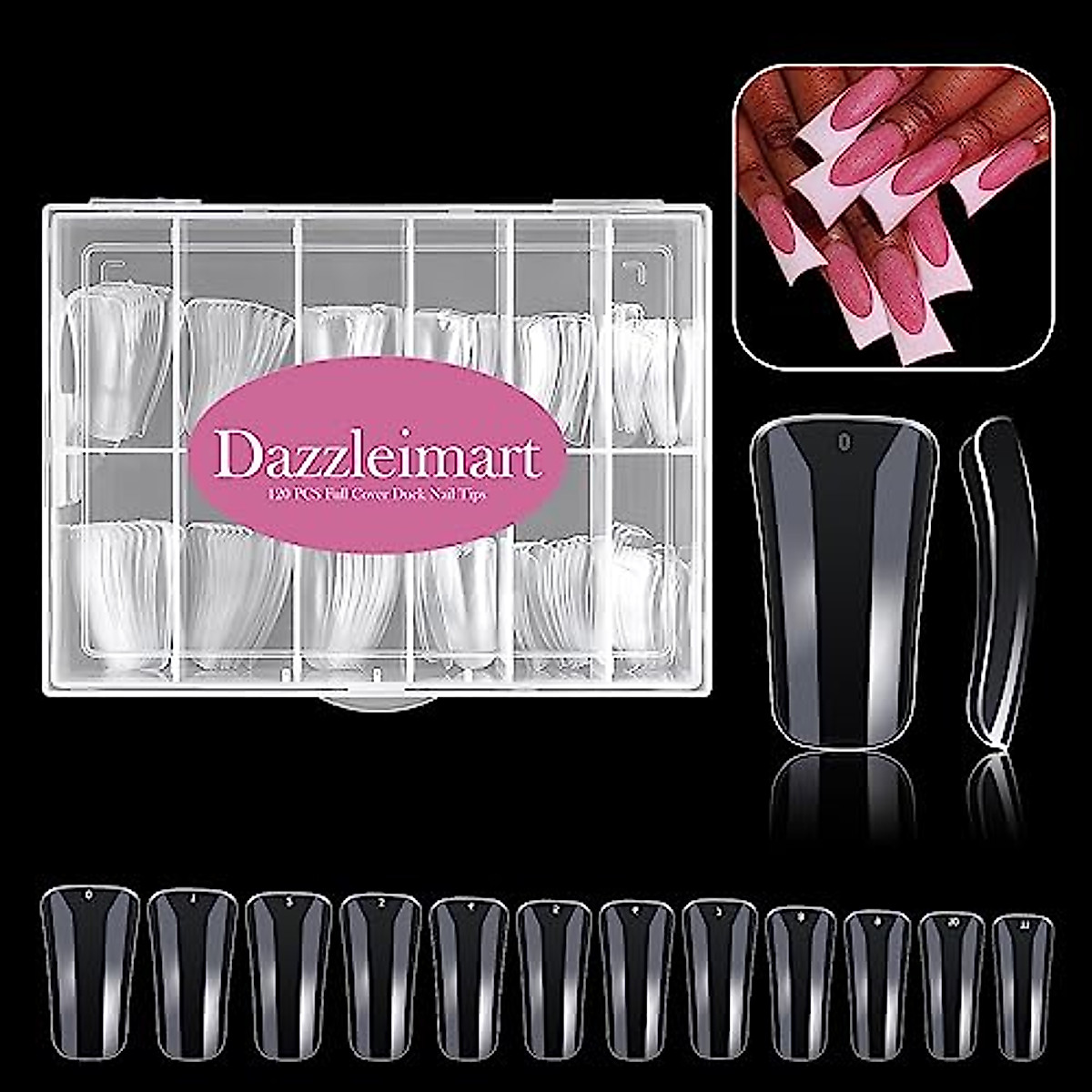 120PCS Clear Square Nail Tips,Short Nail Tips Full Cover Natural Crystal Duck Feet Styel for Wide French False Nail Extension, Acrylic Nails Professional for Y2K-inspired Designs(12 Size Clear)