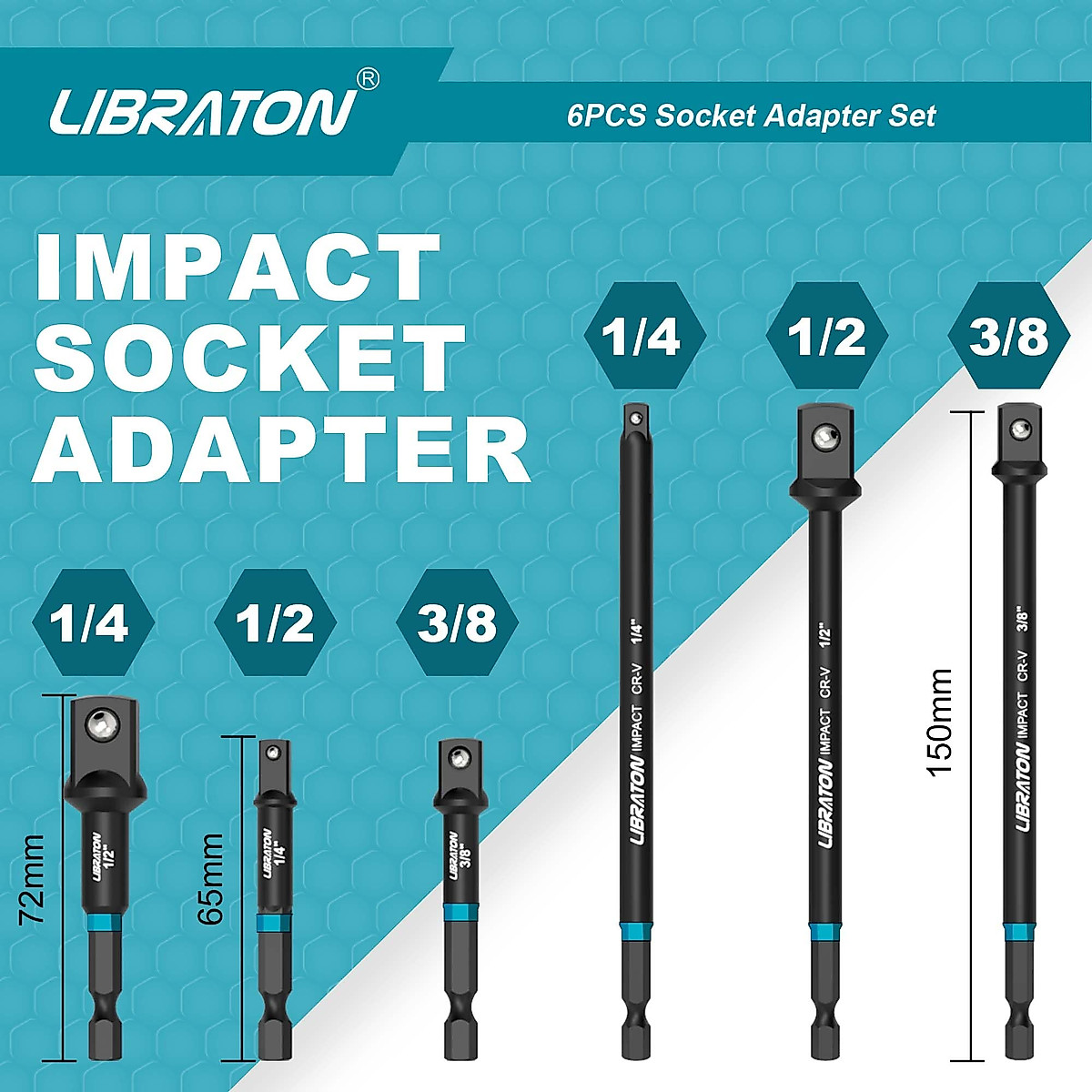 Libraton Impact Grade Socket Adapter Set, 3" & 6", Drill Socket Adapter, Impact Socket Adapter, Socket Driver Adapter, Drill Socket Adapter Extension, with Storage Bag